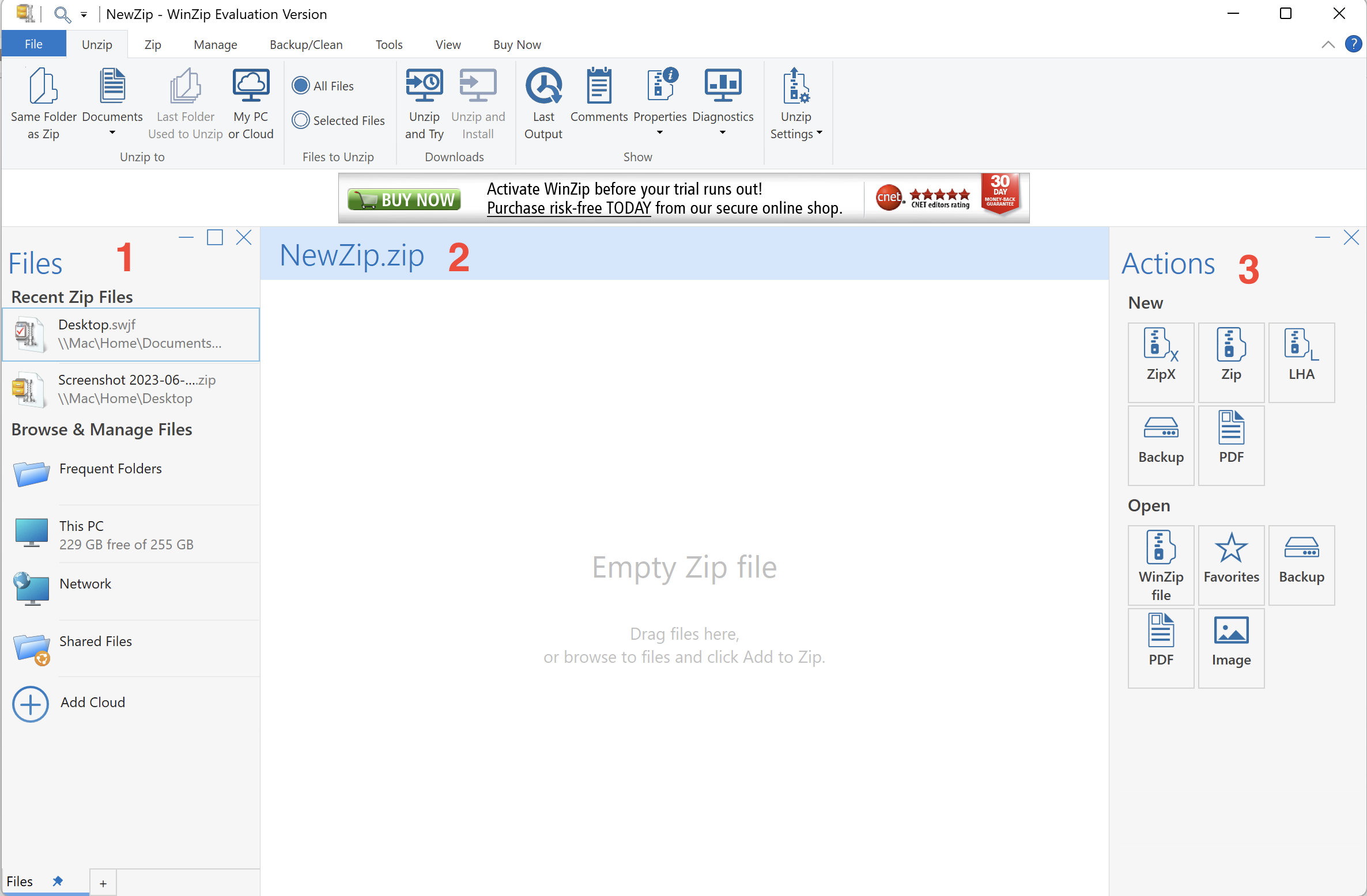 KB Corel: Explore WinZip interface